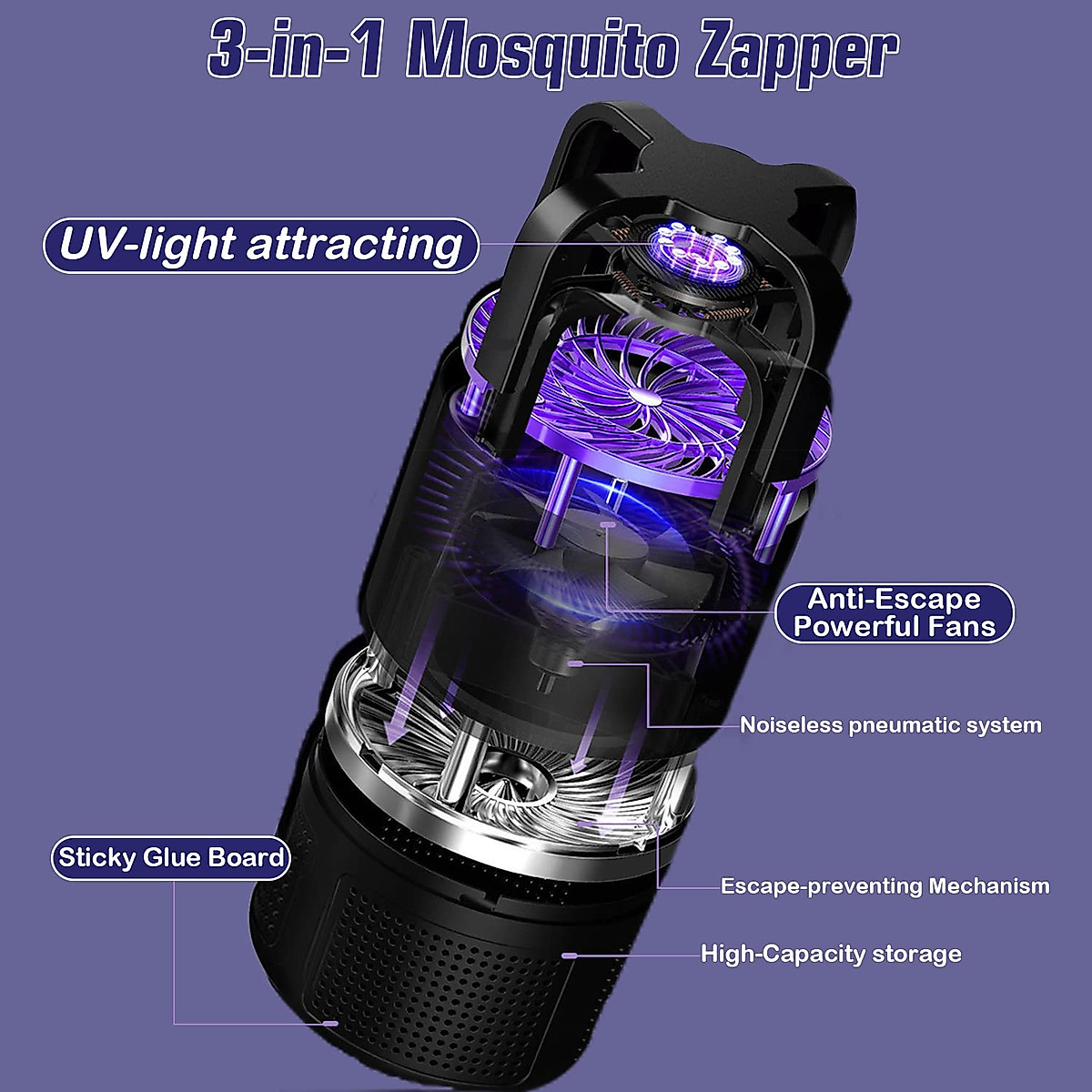 PUBAMALL Indoor Insect Trap, Bug Zapper Indoor, Catcher & Killer for Mosquitos, Gnats, Moths, Fruit Flies, Fruit Fly Traps for Home - Fly Traps Indoor with Suction 02, Black