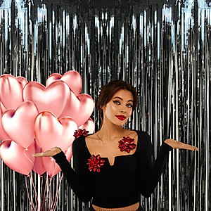 Party Streamers Tassel Backdrop, 3 Pack Black Tinsel Birthday Backdrop Party Decorations Use for Birthday Decor Wedding Engagement Baby Shower Bachelor Party Holiday Celebration Party Supplies