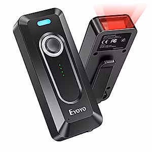 Eyoyo 2D Bluetooth Barcode Scanner Wireless with Clip, 2000mAh Battery with Level Indicator, Portable Mini QR Bar Code Reader for Library Book Inventory Compatible with iPhone, iPad, Android Phone
