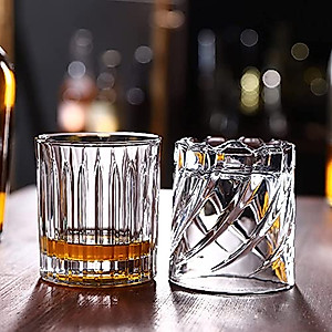 VARETS (Vertical Pattern) Thickened Whiskey Glass, Rotatable Decompression, 9.6 Ounces, Vintage Whiskey/Scotch/Bourbon Crystal Wine Cocktail