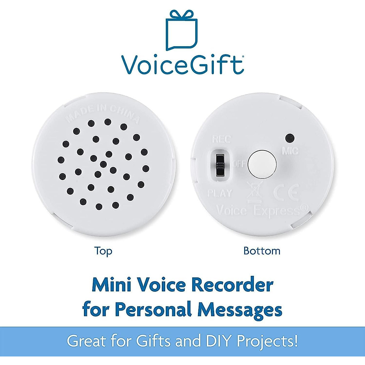 VoiceGift 60 Second Multi-Message Voice Recorder, Record Custom Messages for Plush Toy, Stuffed Bear Toy, Baby Doll Toy, and Pillow - 2 Pack