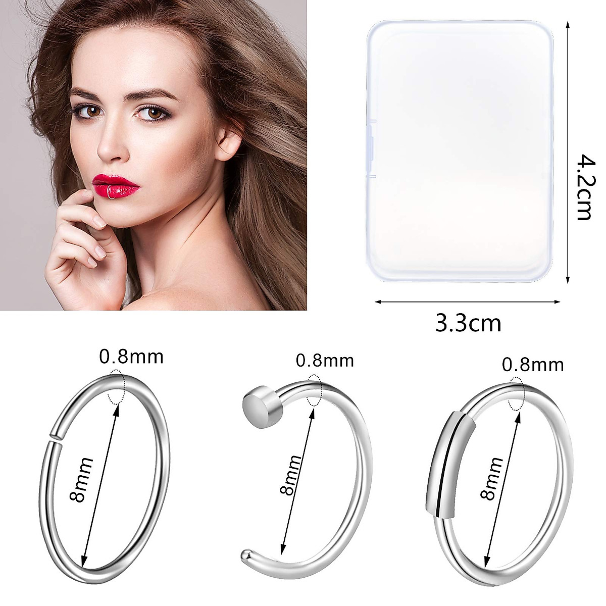 ONESING 60 Pcs 20G Silver Nose Rings for Women Nose Piercing Jewelry L Shape Nose Rings Studs Nose Ring Hoop Nose Screw Hypoallergenic Nose Studs Stainless Steel Nostril Piercing Jewelry