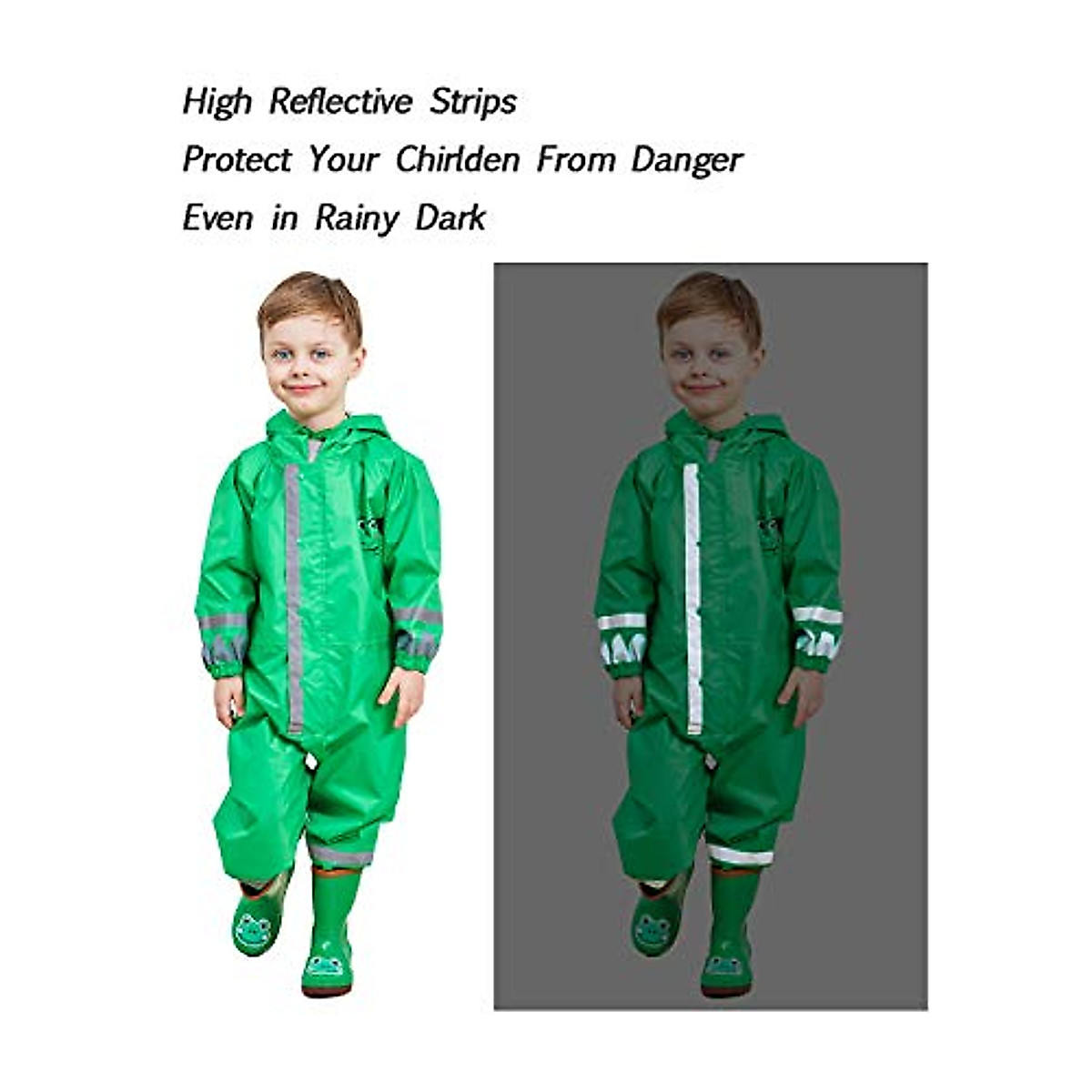 Vmonyco Kids One Piece Rainsuit Toddler Raincoat Waterproof Girls Lightweight Rain Coats/Jacket Girls Boy Green