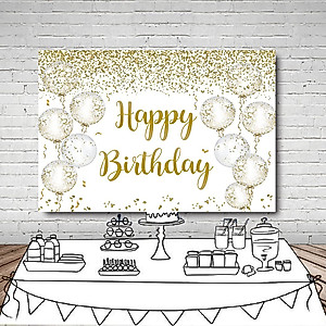 MEHOFOND 10x7ft White Gold Balloons Birthday Party Backdrop Confetti Balloons Gold Glitter Spots Girl Princess Bday Background Decoration Supplies Photo Booth Props