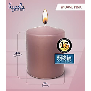 Hyoola Mauve Pink Pillar Candles 2x3 Inch - 4 Pack Unscented Pillar Candles Bulk - European Made
