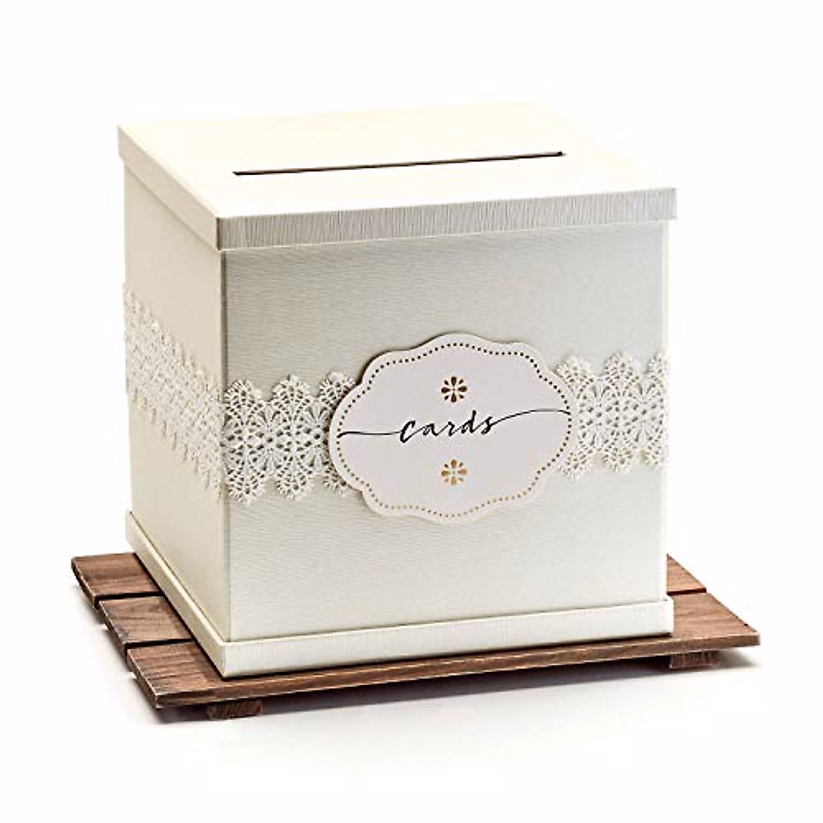 Hayley Cherie - Ivory Gift Card Box with White Lace Textured Finish - Large Size 10" x 10" - for Wedding Receptions, Bridal & Baby Showers, Birthdays, Graduations, Funerals, Money
