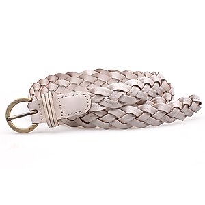 MoYoTo® Women's Fashion Thin Braided Leather Belt For Dress with Buckle 20mm (White)