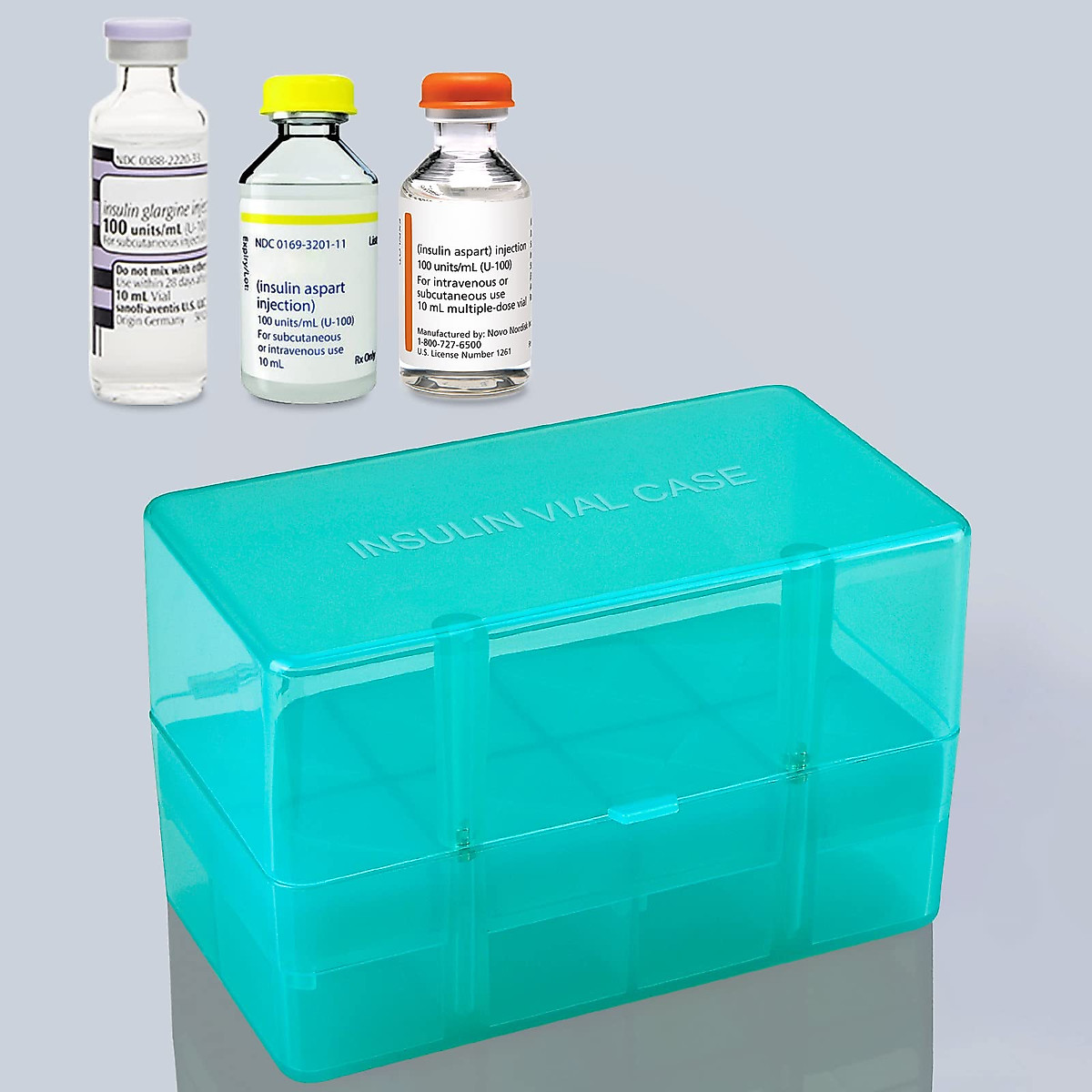 Healvaluefit 8-Holes Medication Vial Storage Box for Fridge, Insulin Vial Holder Organizer Case Fits Various 5ml-15ml Injectable Medicines Vials - Green