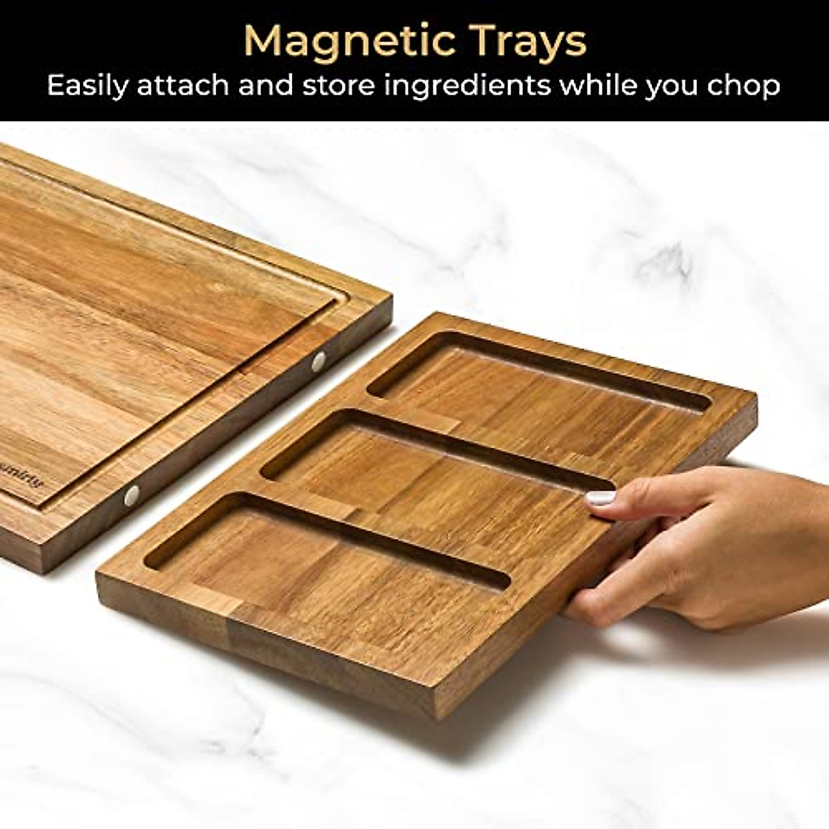 SMIRLY Acacia Wood Cutting Board Set - Wooden Cutting Boards for Kitchen, Chopping Board Set - Kitchen Cutting Board with Storage - Wood Cutting Boards for Kitchen, Large Meal Prep Cutting Board