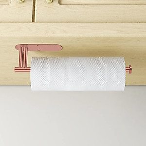 Paper Towel Holder Under Cabinet, New Upgrade Double Rod Bearing Self-Adhesive or Drilling Wall Mounted Paper Towels Rolls Holder for Kitchen,Rose Gold(2 Pieces