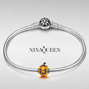 NINAQUEEN Halloween Pumpkin Charms Fits Charms Bracelets Sterling Silver Bead Birthday Valentines Christmas Gifts for Women Her Wife Mom Girls Girlfriend Jack-o'-lantern