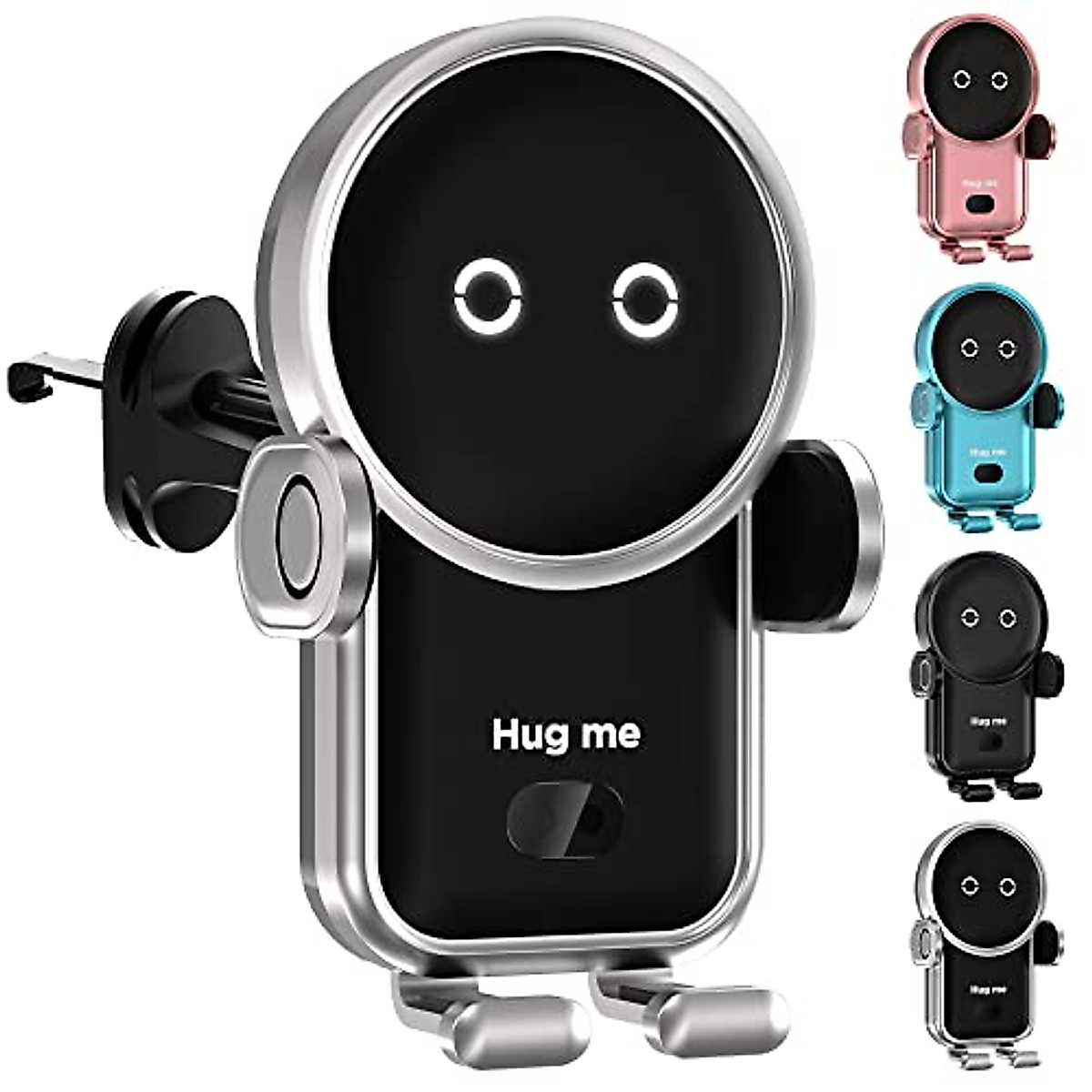 BENBOAR Car Wireless Charger Holder, [Hug me] Astronaut Car Phone Holder Mount, 15W Charging Smart Sensor Auto-Clamping Phone Mount for Car Air Vent for iPhone Samsung Google LG etc Smartphone, Silver