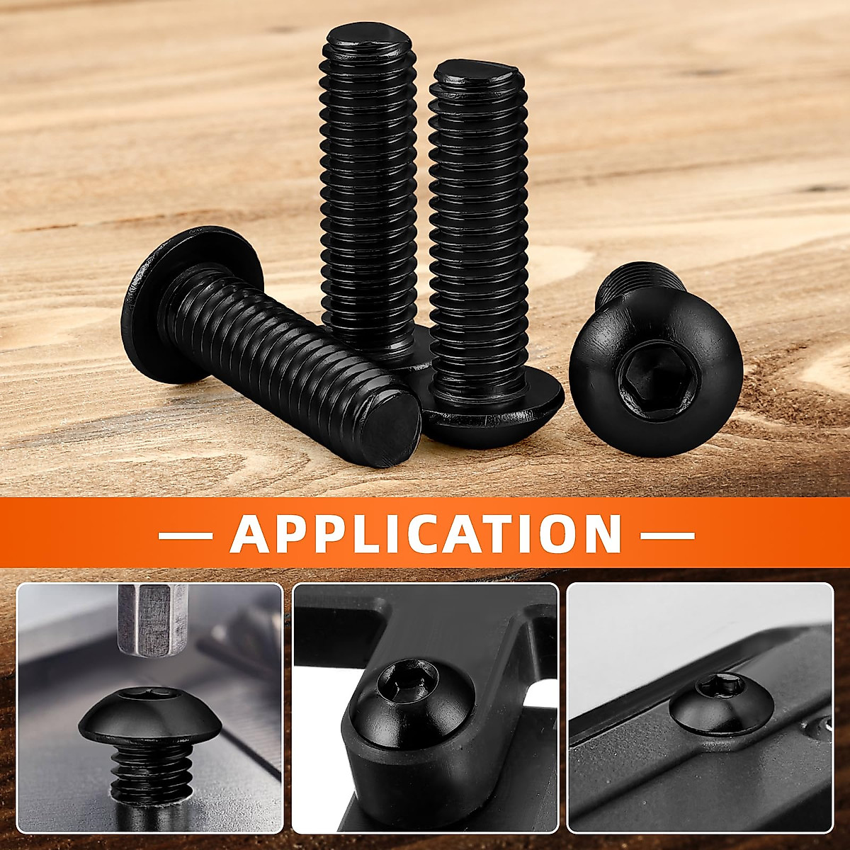 M5 x 16mm Button Head Hex Socket Cap Screws, 10.9 Grade Alloy Steel, Black Oxide Finish, 100 PCS