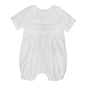 Petit Ami Baby Boys' Hand-Embroidered Cross Christening Romper, 12 Months, White