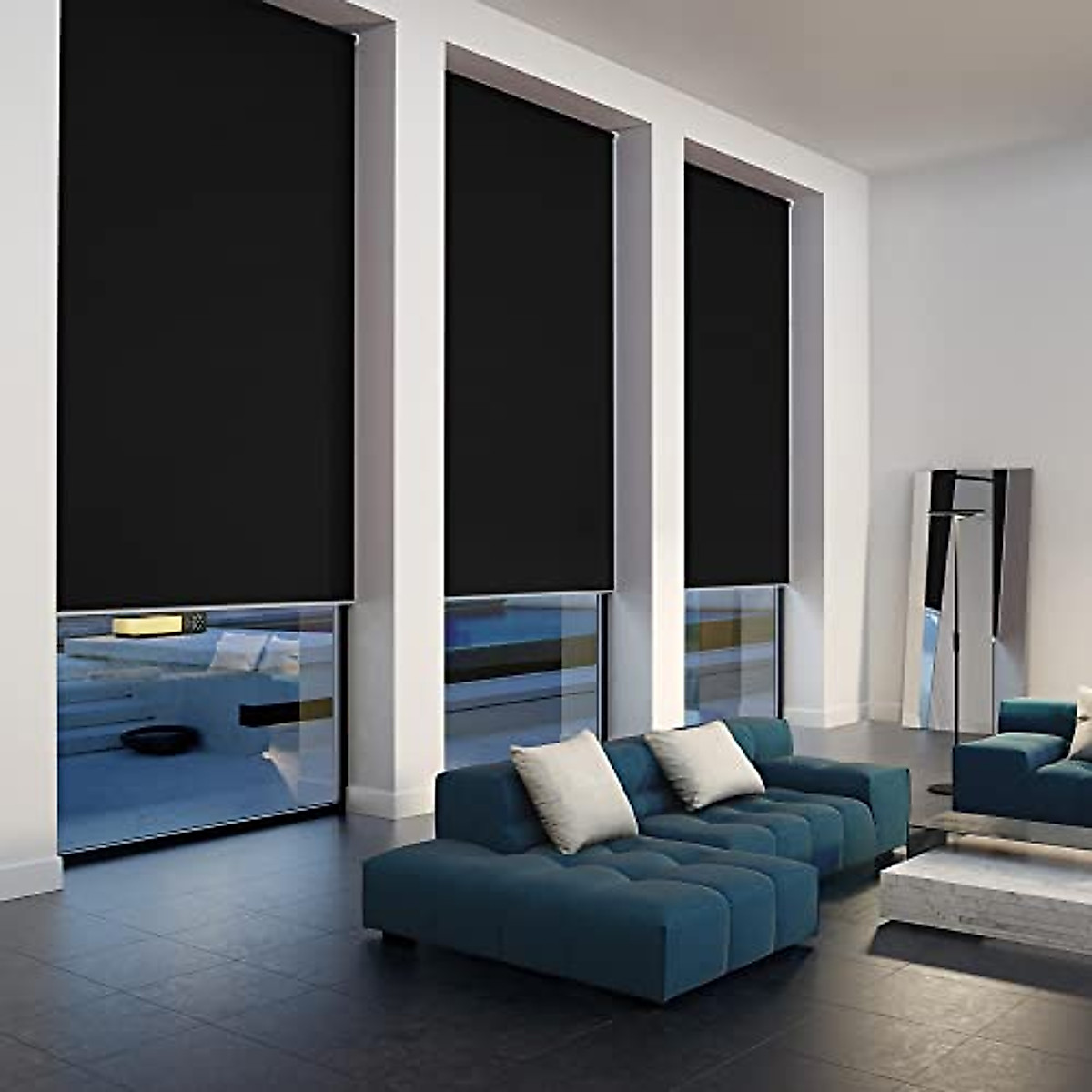 100% Blackout Roller Window Shades, Window Blinds with Thermal Insulated, UV Protection Waterproof Fabric, roll up and Down Blinds for Home and Office (Black - 20" W x 72" H)