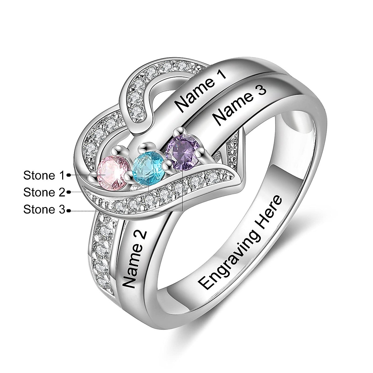 Wendy Made Personalized Rings for Mom with 1-6 Birthstones for Mom Ring Custom Mother Daughter Name Ring for Family Grandmother Rings for Mother's Day (3 Birthstones, 9)