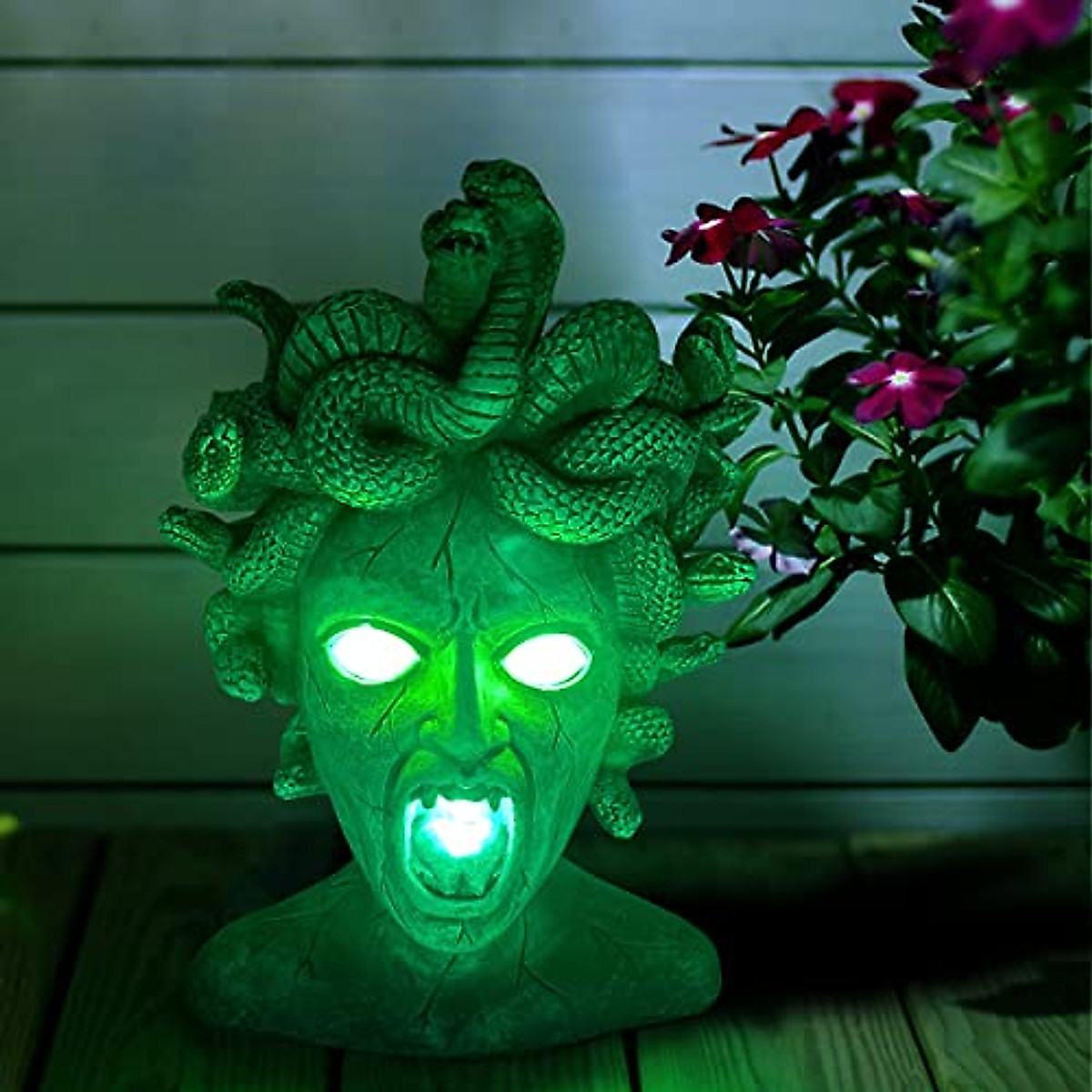 PERFECTOP Large Medusa Head Planter, Solar Lights Medusa Garden Statue, Creepy Scary Goddess Lady Face Flower Pot Succulent Gothic Planter for Indoor Outdoor Plants, Patio Yard Home Decor, Unique Gift