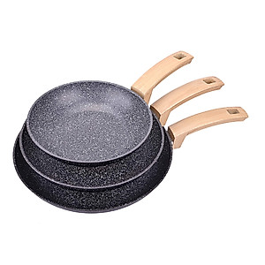 Alluflon Etnea Wood Edition Set of 3 Frying Pans, Aluminium, Black, 20 cm, 24 cm, 28 cm.