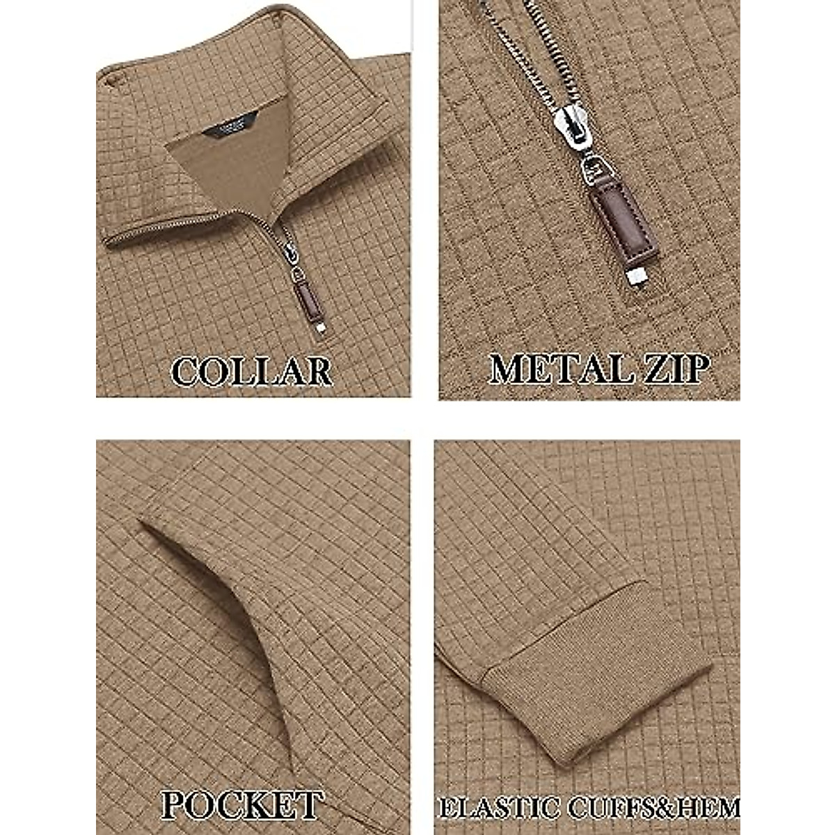 COOFANDY Men 1/4 Collared Sweatshirt Casual Long Sleeve Turtleneck Pullover Zip Up Polo Hoodies Khaki