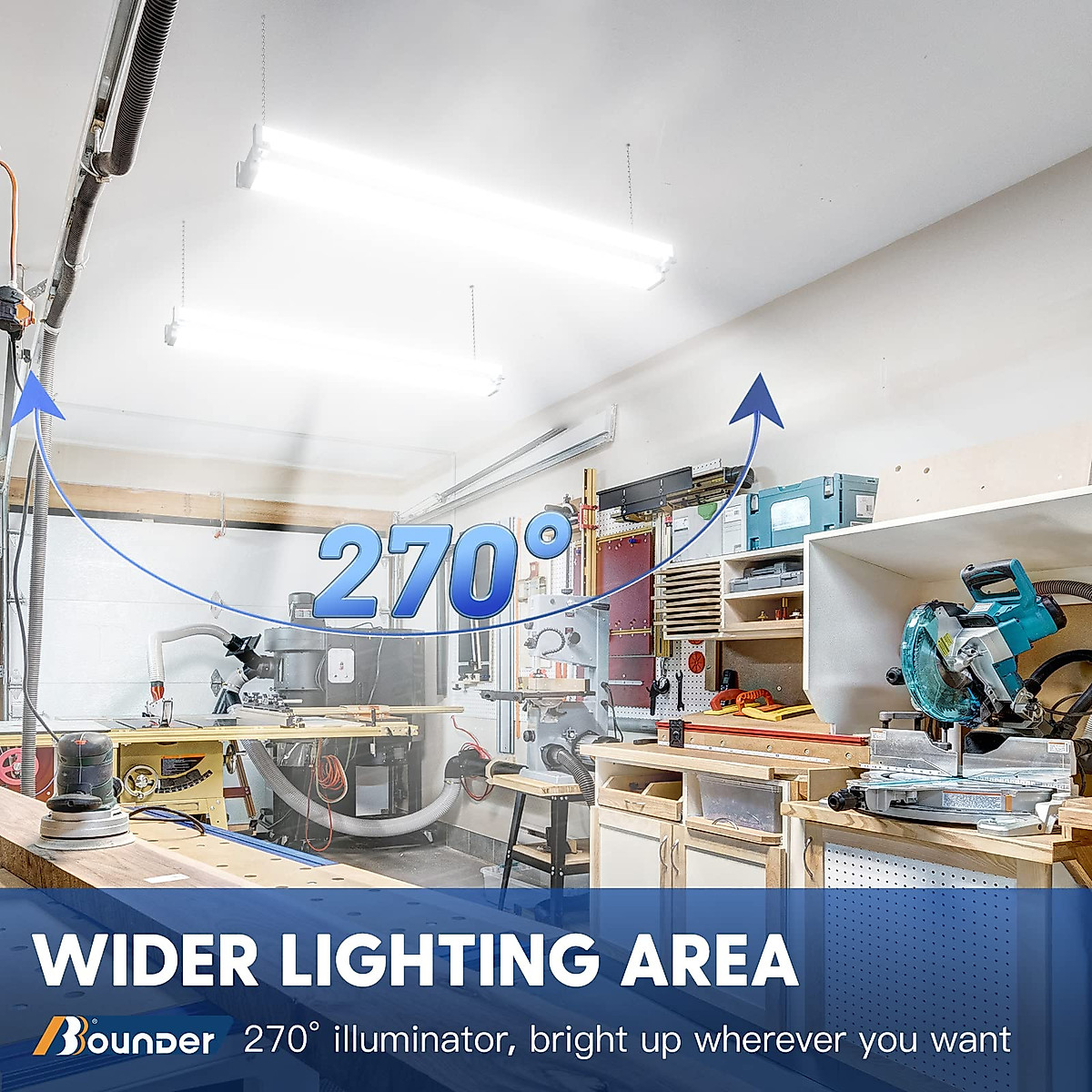 Bbounder Deformable LED Shop Light for Workshop, 6400LM 80W 4FT Utility Shop Lighting Fixture with Plug and Adjustable Panel, 5000K Daylight, Hanging or Flush Mount for Shop, Garage, Workbench, 1 Pack