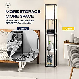 ATAMIN Avery - 63" Floor Lamp with Fast Charging USB, USB-C & Power Outlet, Shelf Floor Lamps for Living Room, Standing Lamp with Charging Station - Black