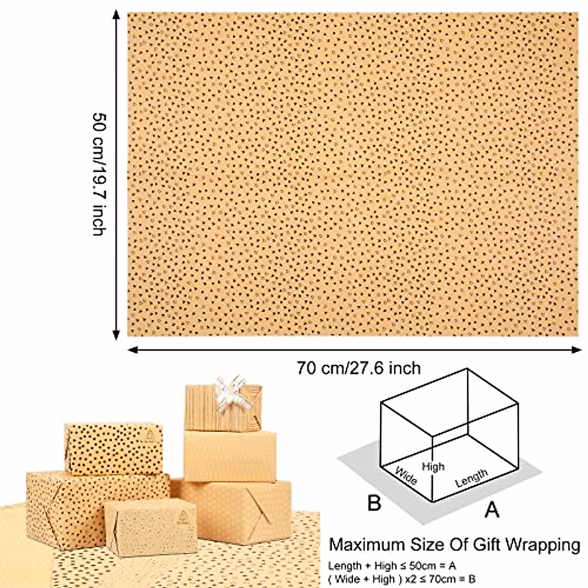 GOLDORCLE Kraft Wrapping Paper, Folded Gift Wrapping Paper 12 Sheets 27" x 20" 6 Styles, Includes Ribbon Pull Bow and Sticker Tag for Birthday Holiday party Gift Wrap (Not Rolls)