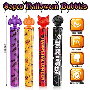AuroTops 80pcs Halloween Mini Bubble Wands, Halloween Party Favors for Kids, Halloween-Themed Stickers Bubble Wands for Trick or Treat, Goodie Bags, Halloween Toys Gifts for Kids