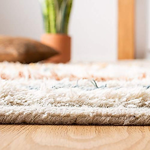 SAFAVIEH Kenya Collection Area Rug - 5' x 8', Ivory & Blue, Handmade Moroccan Boho Tribal Wool, Ideal for High Traffic Areas in Living Room, Bedroom (KNY664A)