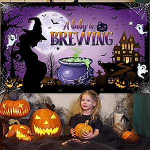 Halloween Baby Shower Backdrop with Magic Theme, A Baby is Brewing Halloween Baby Shower Party Decorations Supplies, Party Favors for Baby Boy Girl, Photobooth Props Background Banner, 72.8 x 43.3Inch