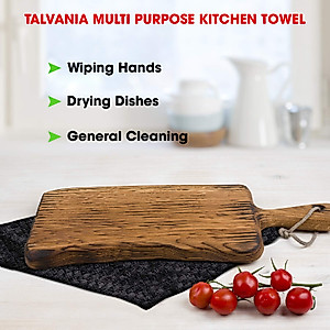 TALVANIA Kitchen Towels 100% Cotton Dobby Weave Terry Towel Set, 15" X 25", 6 Pack Soft and Absorbent Multipurpose Dish Cloth, Hand Towel and All Kitchen Cleaning Machine Washable (Black)