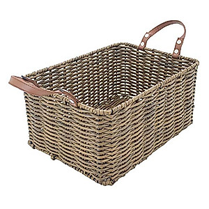 HDKJ PP Tube Storage Basket with handle,Rectangular storage basket,Decorative Home Storage Bins. (Brown, Middle)
