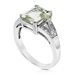VIR JEWELS 2.20 cttw Emerald Shape Green Amethyst Ring Brass with Rhodium Plating 10x8 MM Size 7