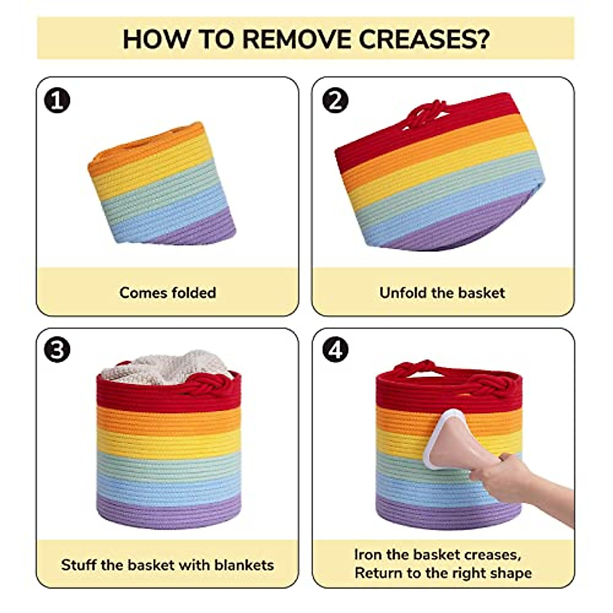 Goodpick Rainbow Rope Baskets, 11 x 11 Cube Storage Bins for Organizing, Nursery Baby Toy Basket for Play Room, Classroom, Round Storage Basket 3 Packs