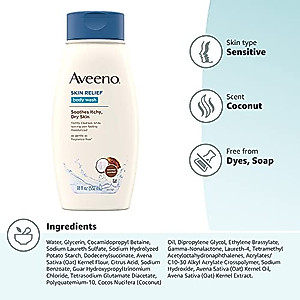 Aveeno Skin Relief Body Wash with Coconut Scent & Soothing Triple Oat Formula, Body Wash Soothes Itchy, Dry Skin, Coconut Scented Cleanser is as Gentle as Fragrance Free, 18 fl. oz