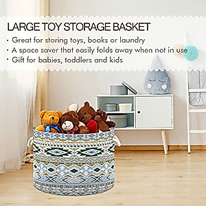 Kigai Cotton Rope Basket Aztec Navajo Pattern Large Storage Basket for Toys Blanket Baby Laundry Basket for Nursery, Closet, Bedroom, Home Organization