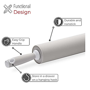 husMait Silicone Rolling Pin - Premium Kitchen Baking Pin for Rolling and Baking - Great for Making Dough, Bread and Pizza