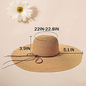 Floppy Big Beach Straw Hats for Women Foldable Summer Wide Brim Packable Oversized Sun Hat Womens Travel Straw Fedora Hat, Khaki-1