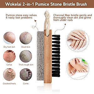Foot Scrubber Brush with Pumice Stone for Feet Hands, Wooden Cleaning Fingernail Scrub Brush, Finger Toes Nails Cleaner Brushes with Stiff Bristles for Scrubbing Fingernails 2 in 1 Manicure Pedicure