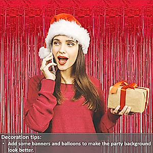 3PC Red Foil Fringe Curtains - Party Streamers & Tinsel Backdrop for Christmas Decorations