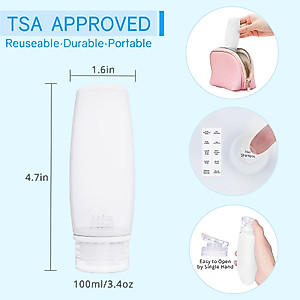 Silicone Travel Bottles for Toiletries TSA Approved Travel Size Containers Set 4 Pack Portable Leak Proof Refillable Cosmetic Squeeze Bottles Shampoo Hair Conditioner Body Lotion Bath Shower Gel