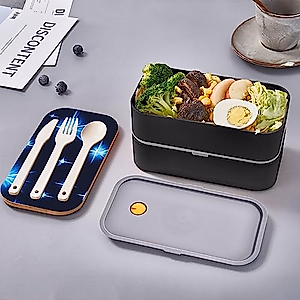 Cartoon Blue Star Adult Lunch Box, Bento Box, With Cutlery Set Of 3, 2 Compartments, Rectangular, Lunch Box For Adults