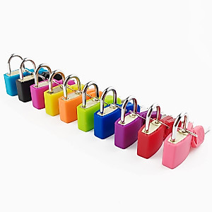 GXXMEI 10PCS Suitcase Locks with Keys, Small Luggage Padlocks Metal Padlocks Mini Keyed Padlock for School Gym Classroom Matching Game (10 Colors)