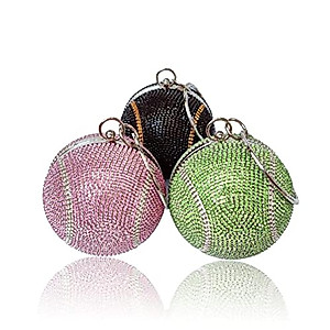 Women Baseball Shaped Clutch Pink Evening Purse Rhinestone Round Ball Crystal Evening Bag Clutch Handbag for Wedding Party (Pink)
