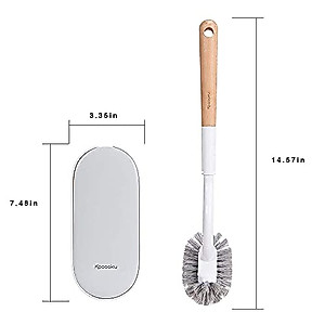 Kpoooku Toilet Brush with Holder,Curved Design Angled Clean Tool with Wood Handle,Wall Mounted Toilet Brushes Set for Bathroom
