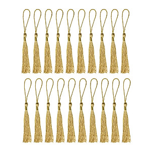 Tupalizy Mini Silky Handmade Soft Flossy Bookmark Tassels with Cord Loop for Keychain Earring Jewelry Making, Souvenir, Graduation, Clothing Sewing, Gift Tag DIY Craft Projects, 20PCS (Light Gold)