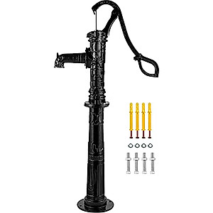 VEVOR Hand Water Pump Cast Iron, Vintage Pitcher Pump & Pump Stand 26‘’ Height, Max 20ft Pump Depth, Easy Installation, Heavy-duty Well Pump, Antique Pitcher Water Pump for Yard, Garden, Farm, Black