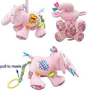 V Convey Music Bed Time Wind Up Musical Stuffed Animal Elephant Stuffed Toys Kids Toddler Plush Baby Infant Strollers Crib Bedding Toys (Blue)