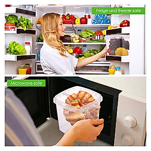 Menkxi 15 Pcs 68 oz Plastic Deli Containers with Lids and Handles Square Clear Food Storage Containers Reusable Freezer Containers for Food Storage and Meal Prep, Freezer and Microwave Safe