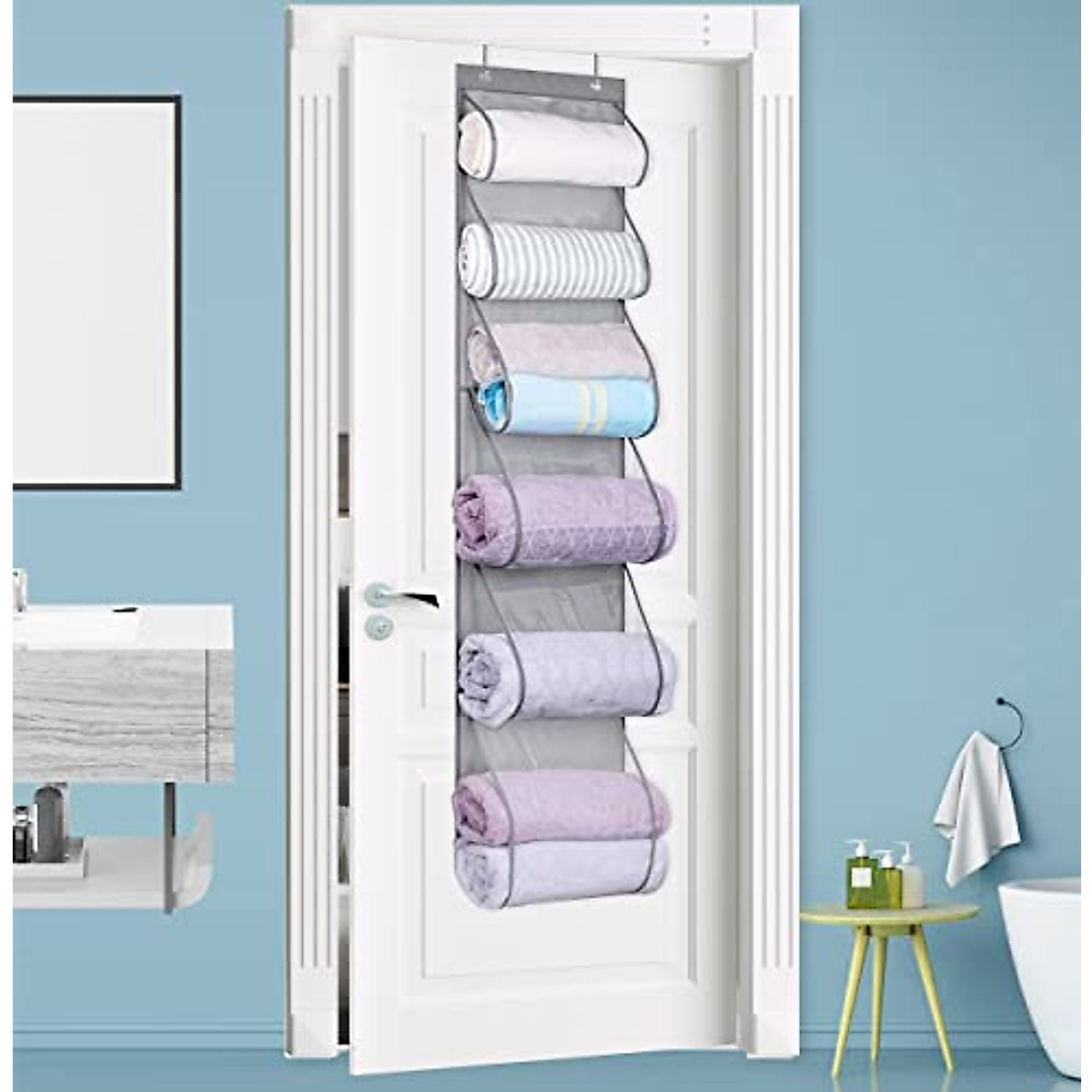 KIMBORA Handbag Organizer Storage Purse Bag Hanger with 6 Easy Access Deep Pockets 2 Packs for Closet Wall, Gray