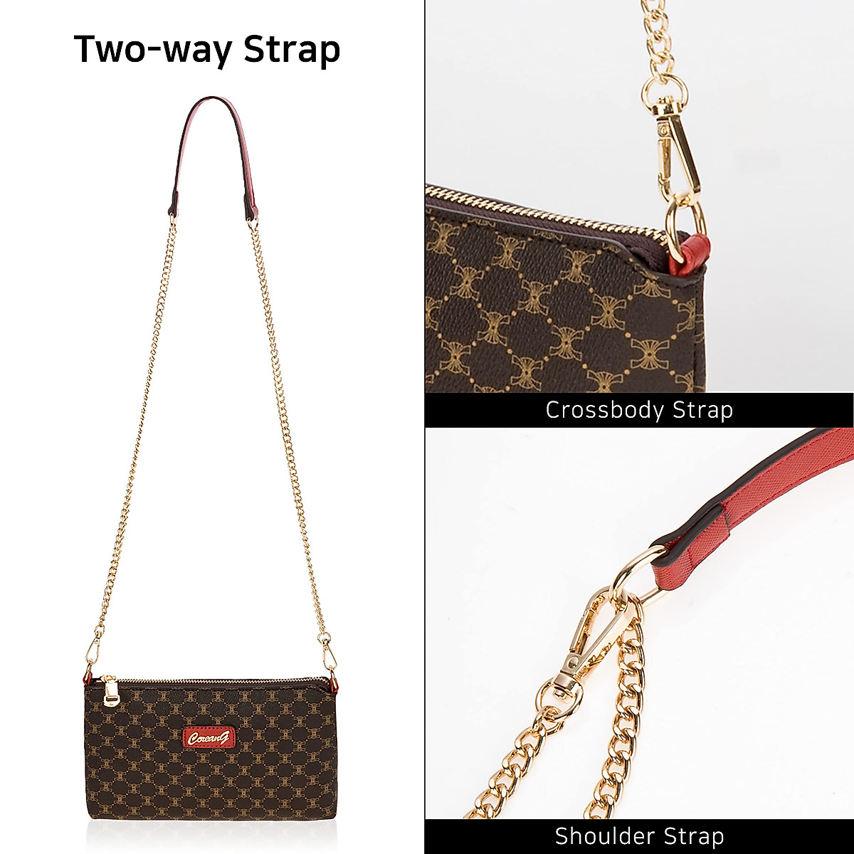 Chain Strap Small Crossbody Cellphone Purse for Women, Card Slots Clutch Shoulder Phone Bags (Red)